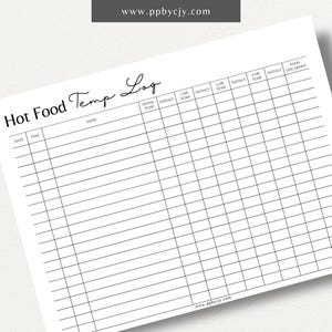 Hot Food Temp Log Printable Template | Instant Digital Download ...