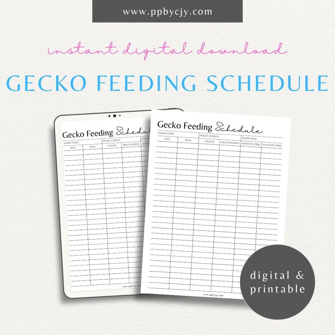 Gecko Feeding Schedule Printable | Pet Care Log | Reptile Nutrition ...