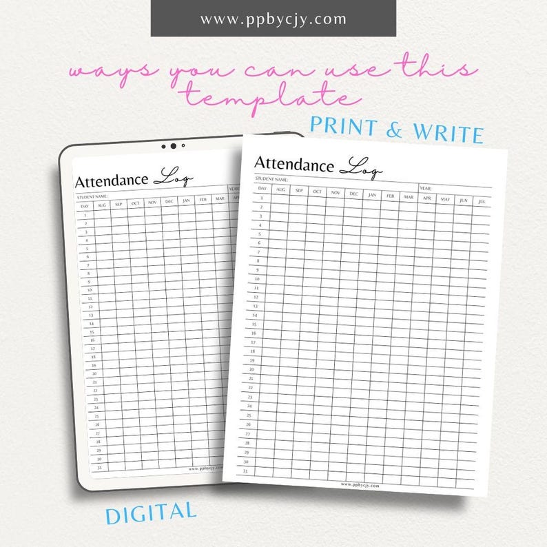 Homeschool Attendance Log Printable Template Instant Digital Download ...