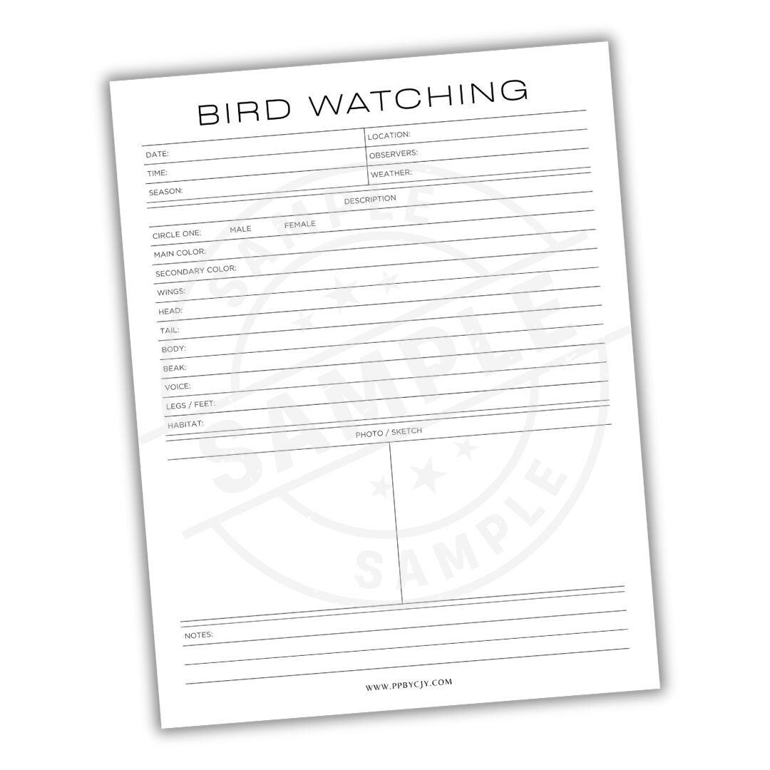 Bird Watching Printable Observation Log | Avian Species Identification Logbook | Birding ...