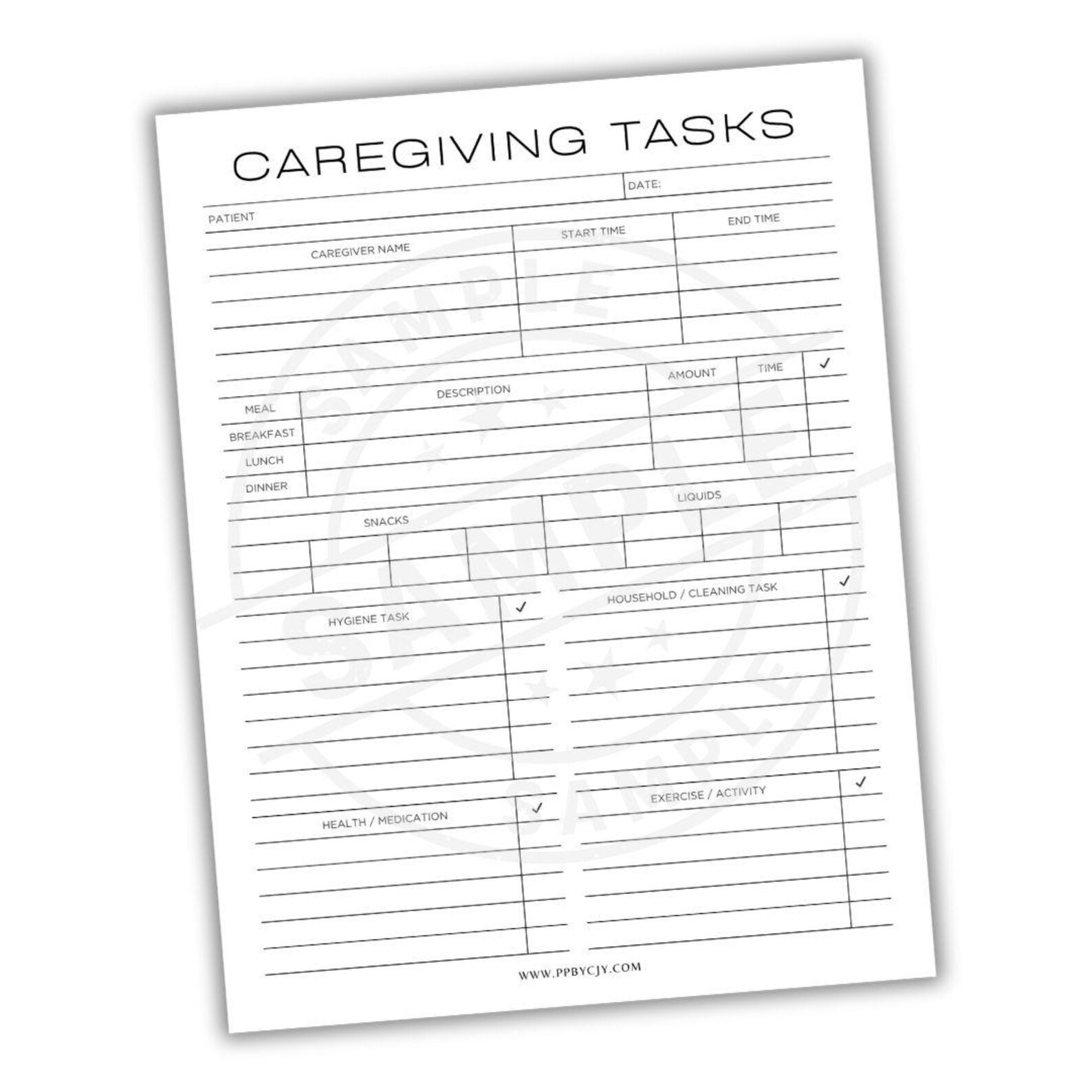 Caregiver Tasks Sheet Printable PDF | Daily Care Log and Routine ...