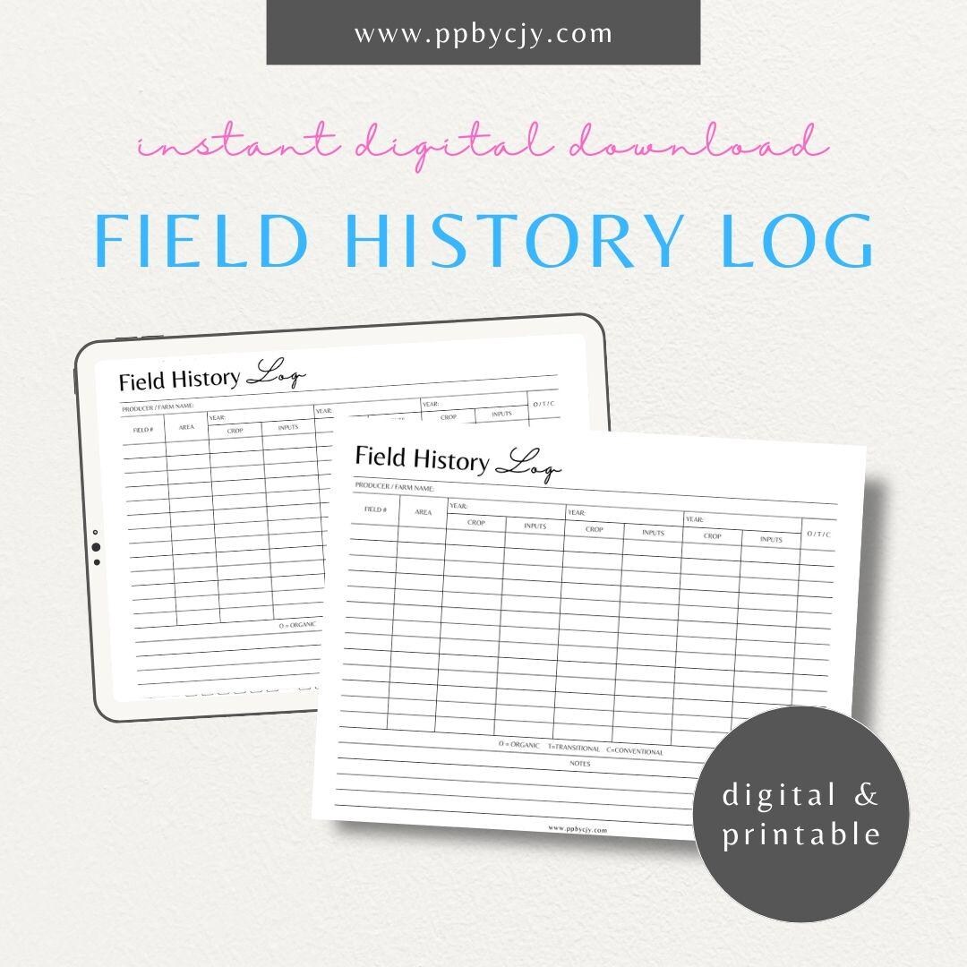 Field History Log Printable Template Crop Management Tracker Digital ...