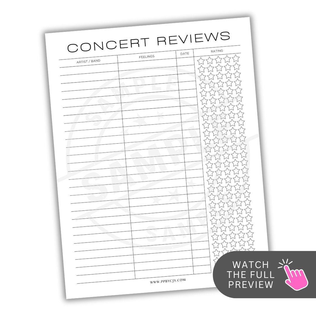Concert Tracker Bundle Printable PDF | Plan, Track and Document Live ...