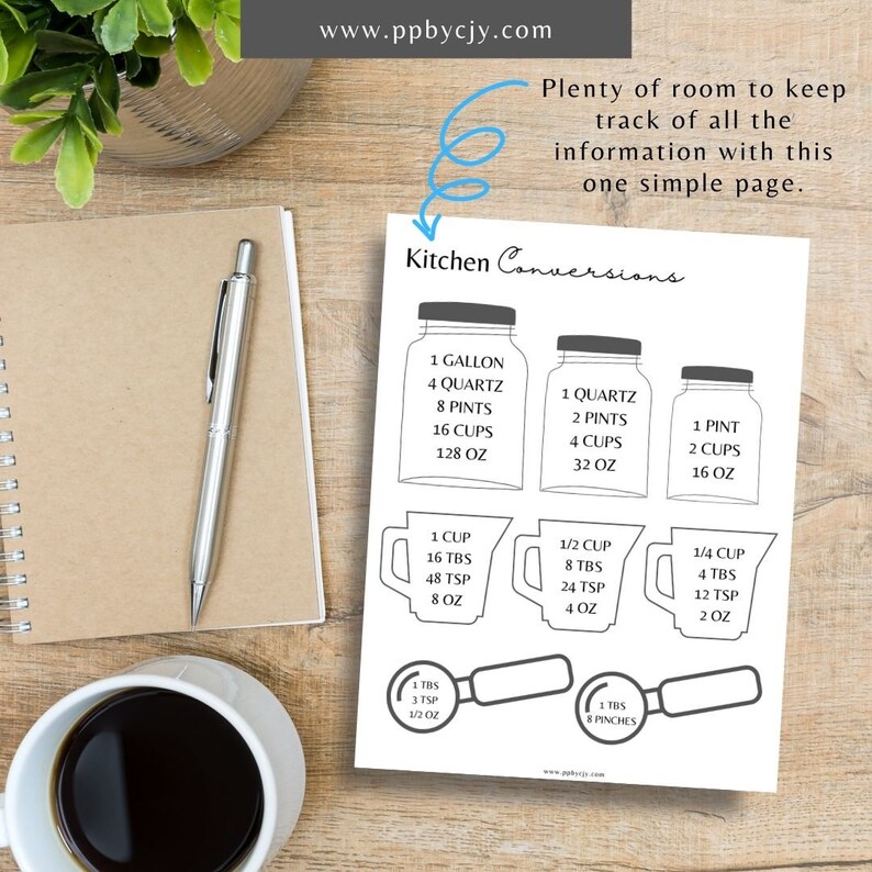 Kitchen Conversion Measurement Chart Cooking Baking Measurement Guide ...