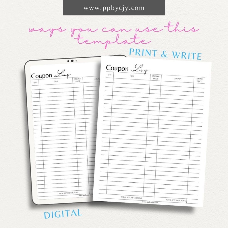 Coupon Log Printable Template | Digital Download | Coupon Organizer ...