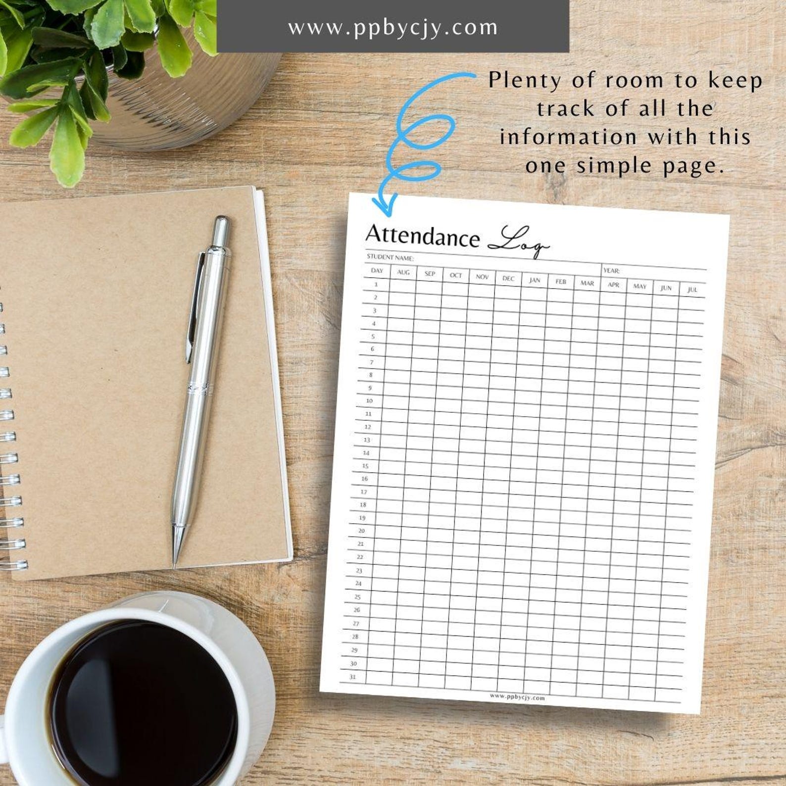 Homeschool Attendance Log Printable Template | Instant Digital Download ...