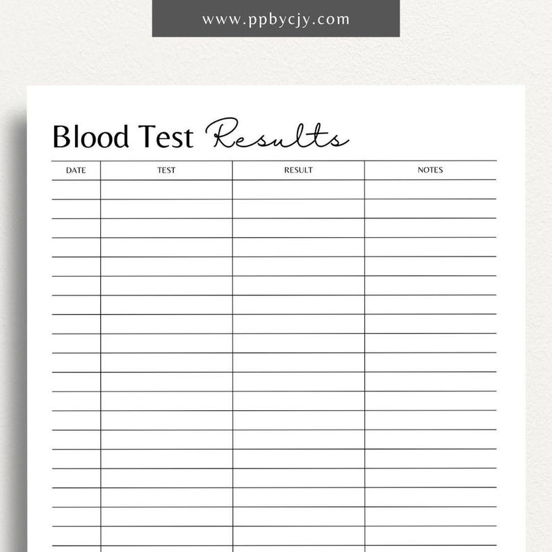 Blood Test Results Log Printable Template | Digital Download | Lab ...