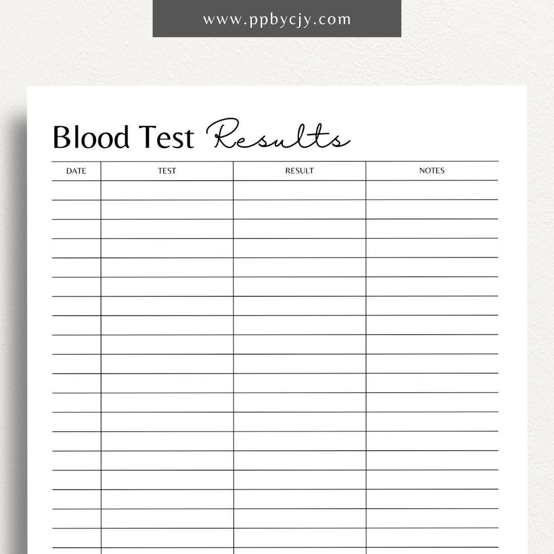Blood Test Results Log Printable Template | Digital Download | Lab ...