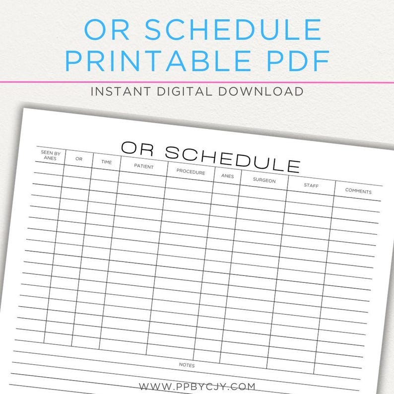 Surgery Schedule Tracker Printable | Medical Procedure Log | Pre-op and ...