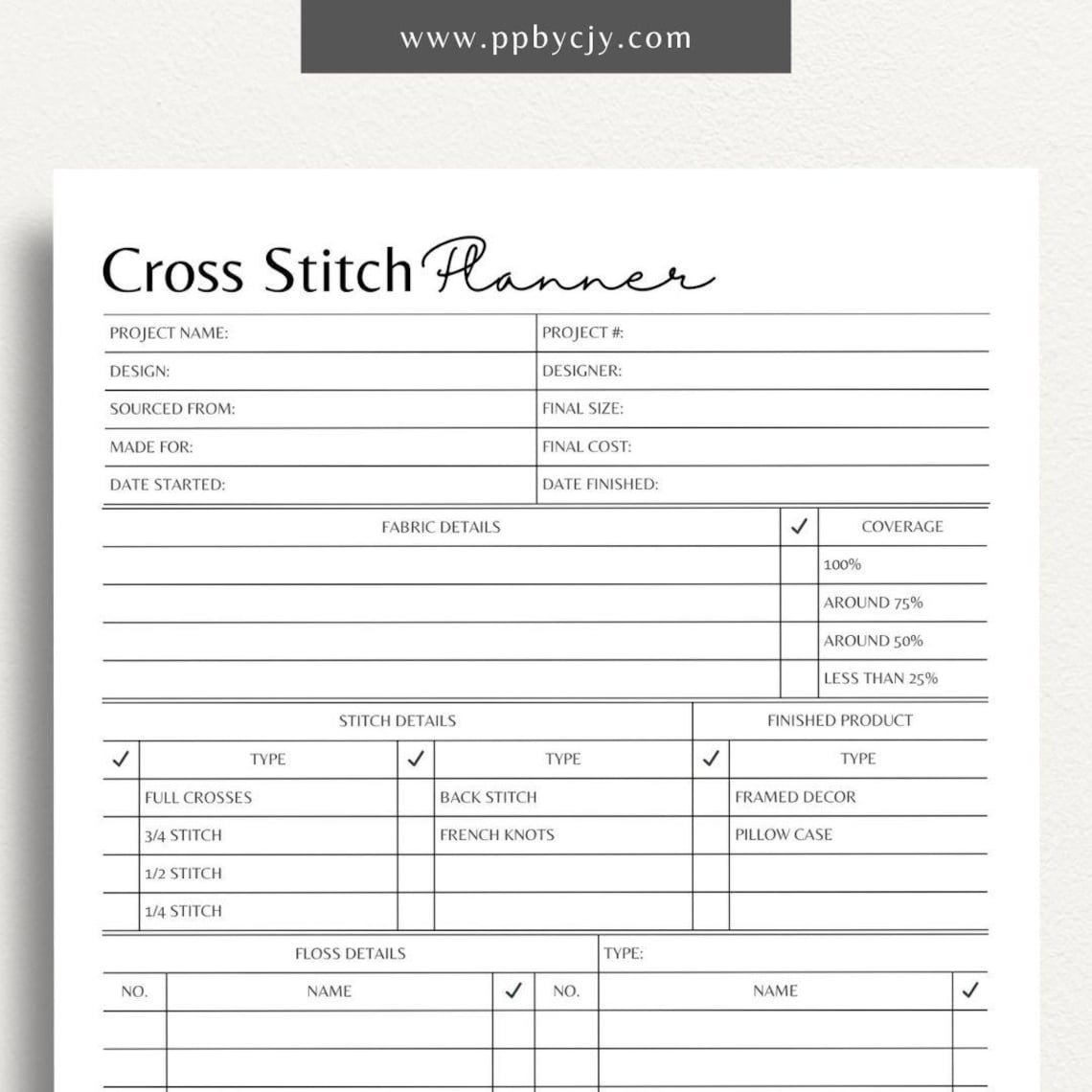 Cross Stitch Planner Printable Template Digital Download Craft Project ...