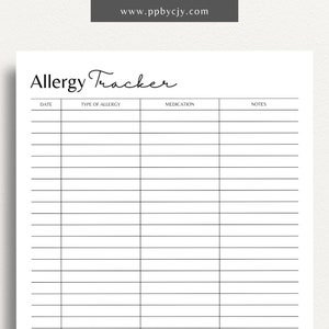 Allergy Monitoring Tracker Allergen Exposure Management Log Allergic ...