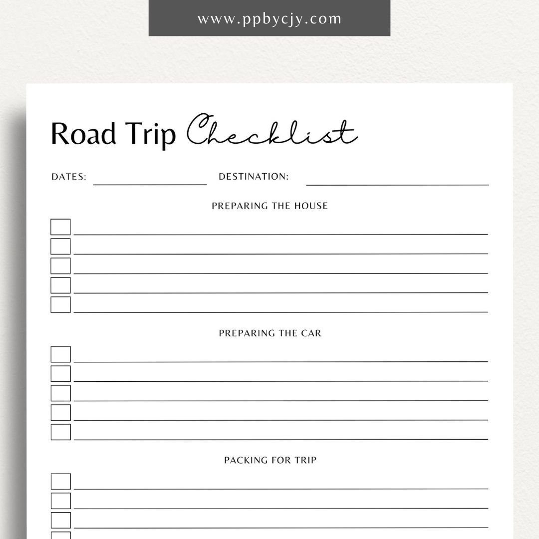 Road Trip Travel Packing Checklist | Vacation Travel Organization Log ...