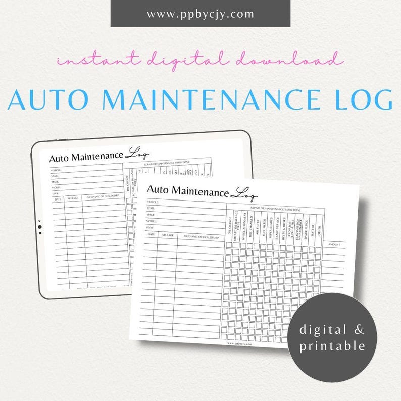 Automotive Maintenance Log Printable Car Maintenance Tracker Vehicle ...