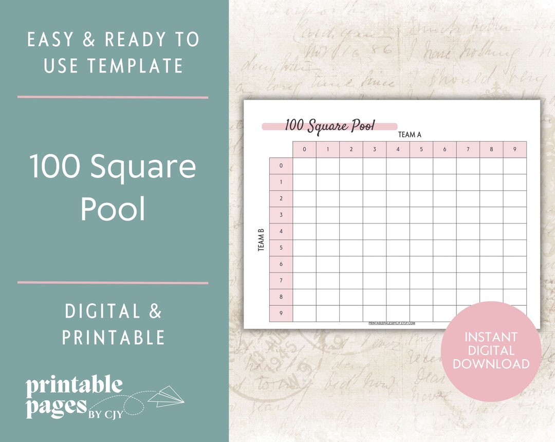 Football Squares Office Pool Printable Football Fundraiser Sports Pool ...