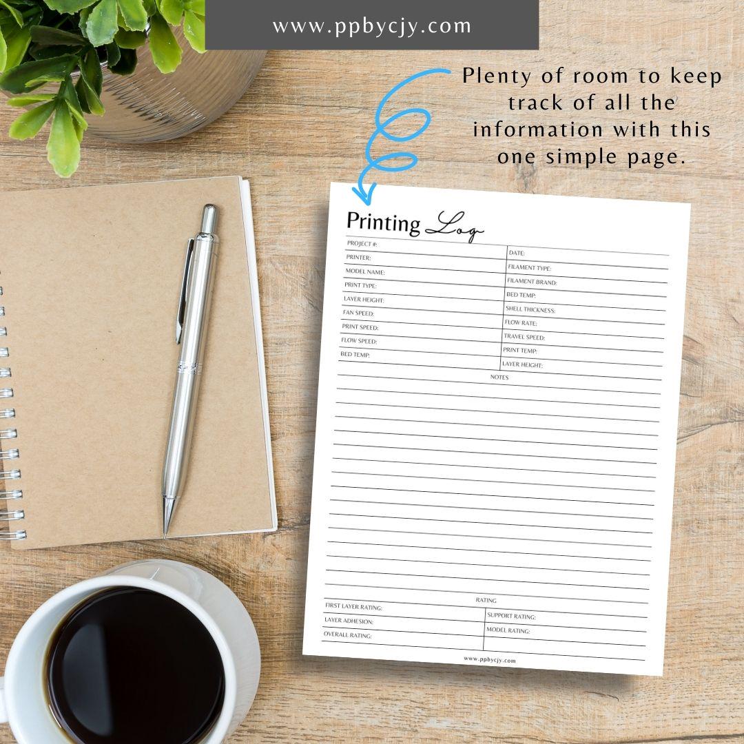 3D Printing Log Printable Template Digital Download Print Job Tracker ...