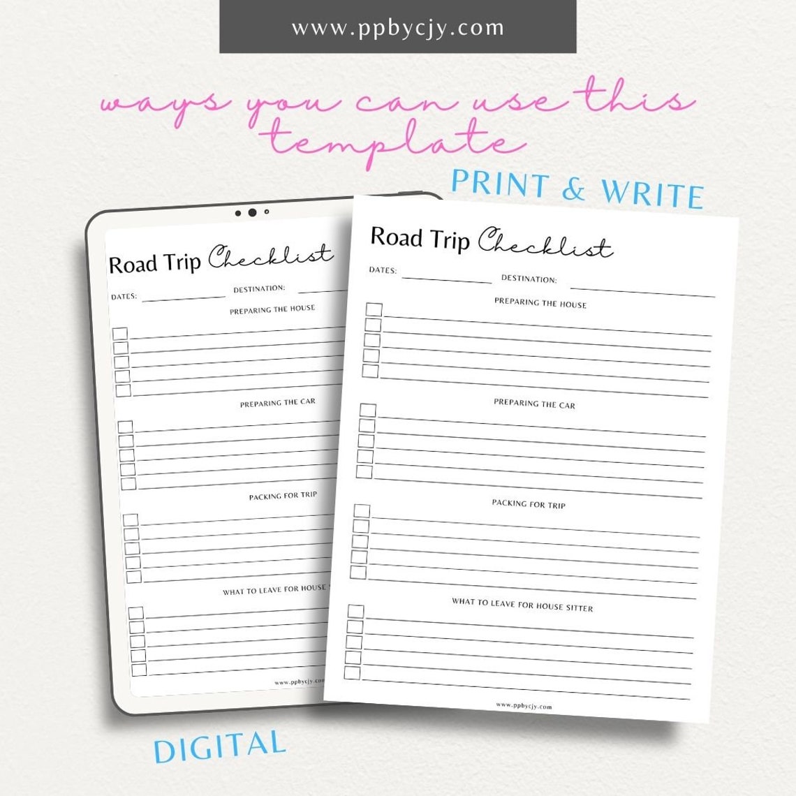 Road Trip Travel Packing Checklist Vacation Travel Organization Log Car ...