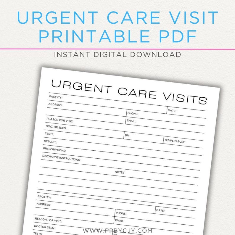Urgent Care Visit Tracker Printable | Instant Digital Download ...