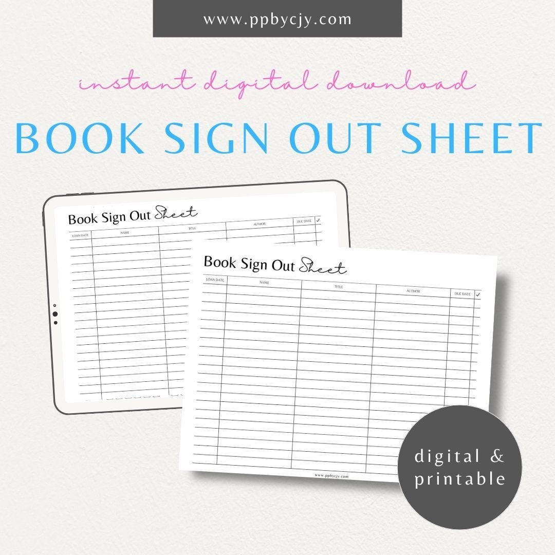 Book Sign-out Sheet Printable Template | Instant Digital Download ...