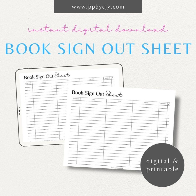 Book Sign-out Sheet Printable Template Instant Digital Download Library ...