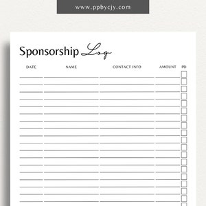 Sponsorship Log Fundraising Organizer Sponsor Management Contact List ...