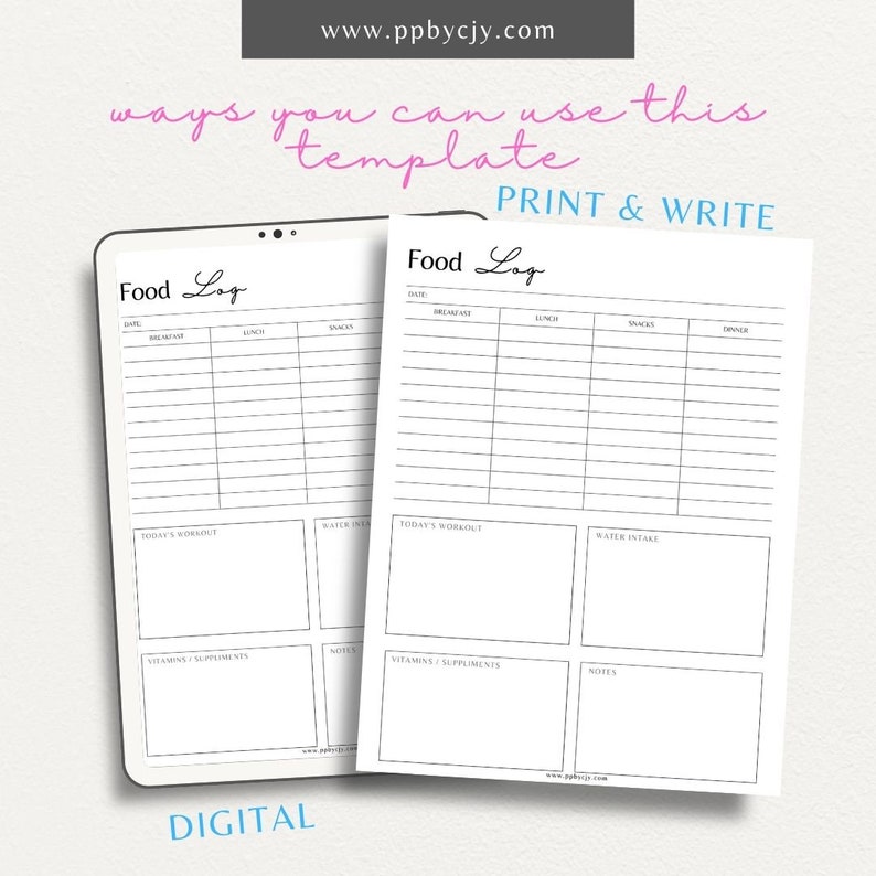 Daily Food Log Nutrition Meal Tracker Food Intake Meal Planning Portion ...