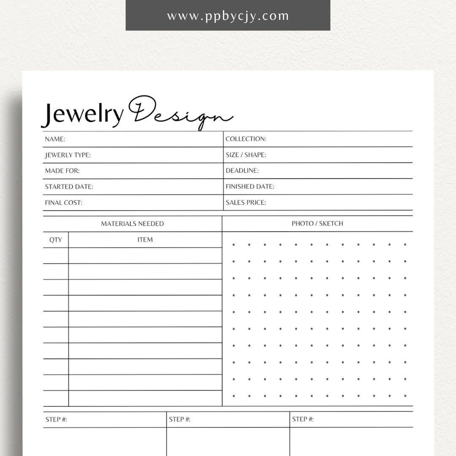 Jewelry Design Plan Printable Template Digital Download Creative Design ...