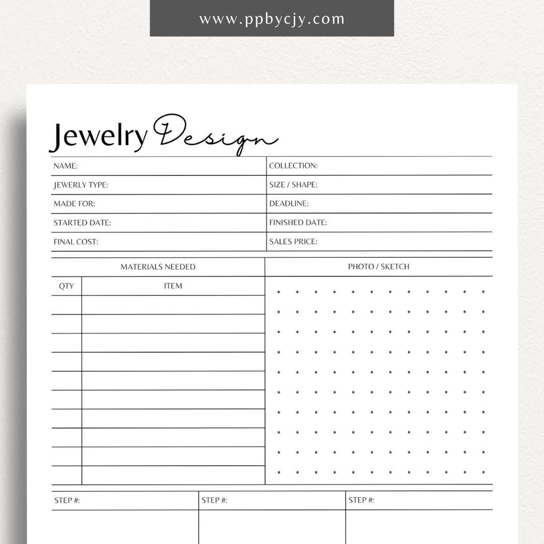 Jewelry Design Plan Printable Template Digital Download Creative Design ...