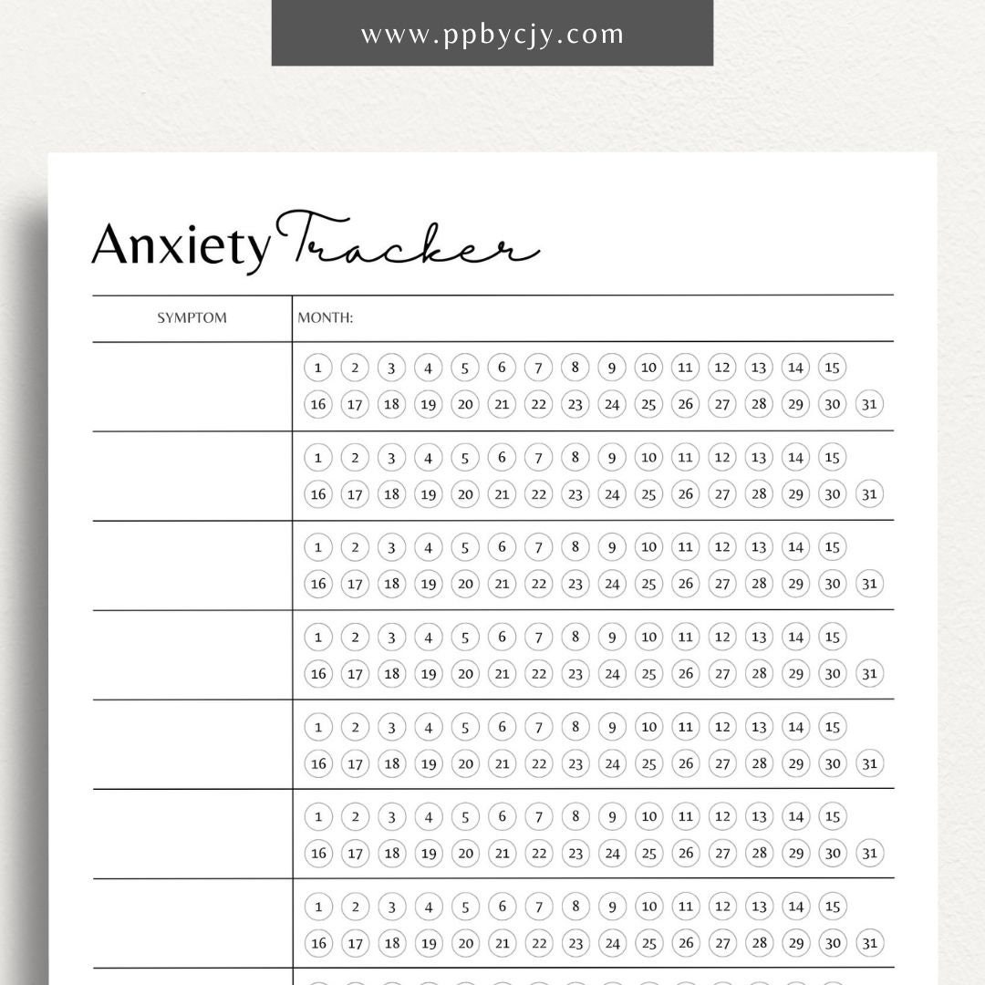 Anxiety Tracker Daily Anxiety Printable Template Mental Health Care Log ...