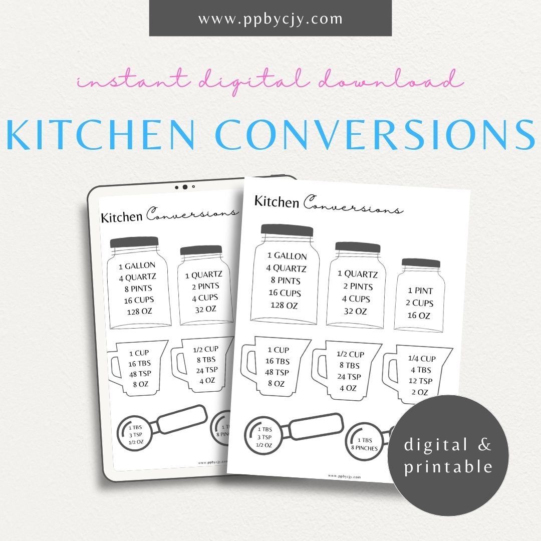 Kitchen Conversion Measurement Chart Cooking Baking Measurement Guide ...