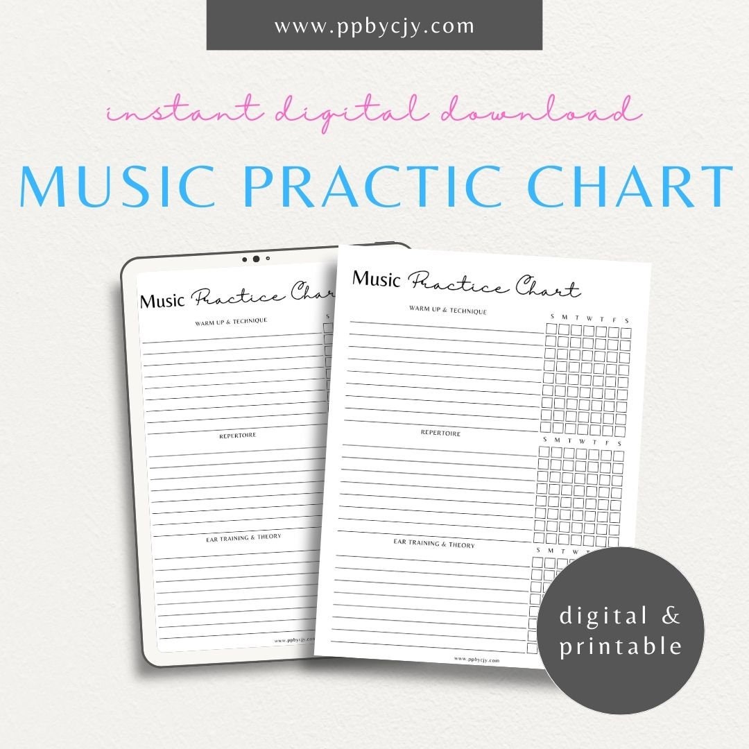 Music Weekly Practice Chart | Musical Instrument Lesson Tracker ...