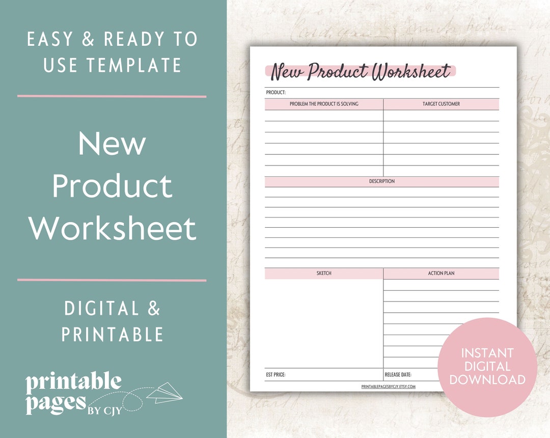New Product Worksheet Printable Product Development Planner Business ...
