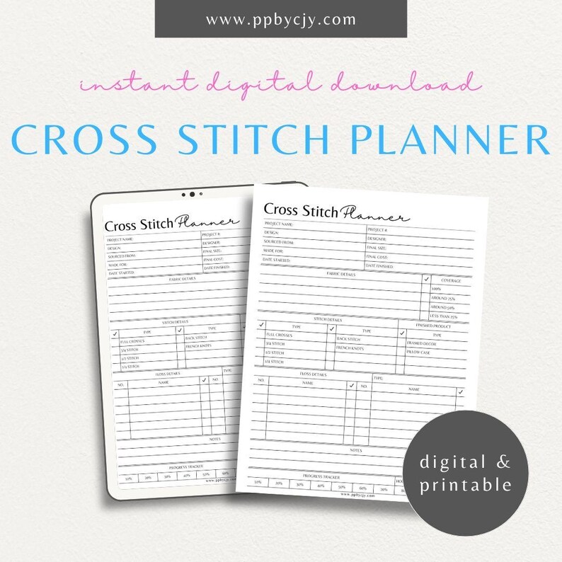 Cross Stitch Planner Printable Template | Digital Download | Craft ...
