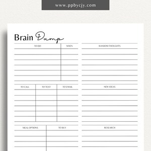 Brain Dump Printable Template | Instant Digital Download | Mind ...