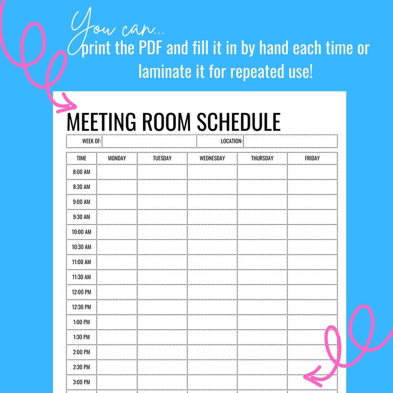 Meeting Room Schedule Conference Room Reservation Sign up - Etsy