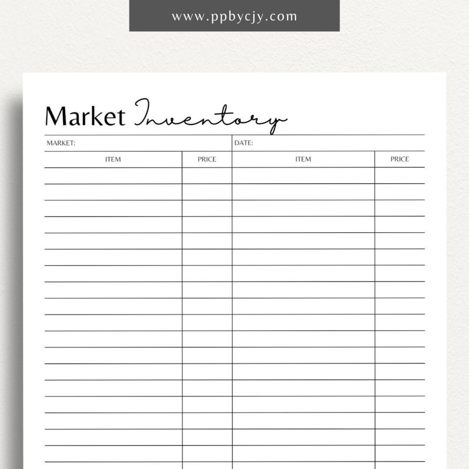 Market Inventory Printable Template Instant Digital Download Farmers ...