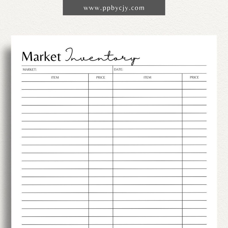Market Inventory Printable Template Instant Digital Download Farmers ...