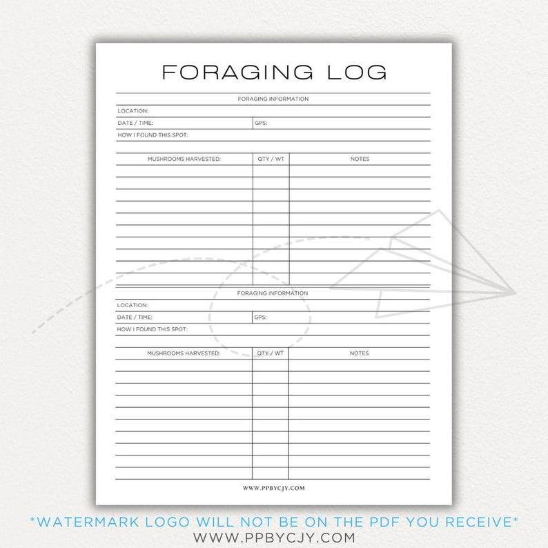 Mushroom Foraging Log Printable Template | Digital Download | Fungi ...
