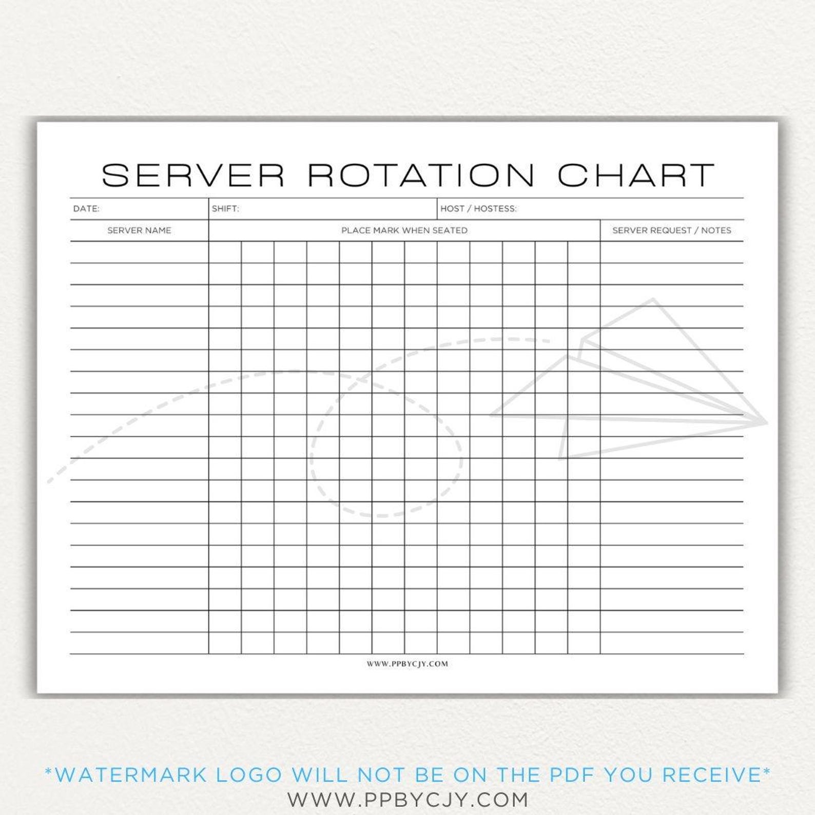 Restaurant Server Rotation Chart | Table Dining Room Waitstaff ...