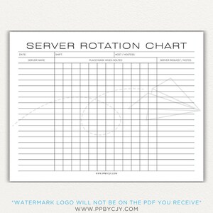 Restaurant Server Rotation Chart | Table Dining Room Waitstaff ...