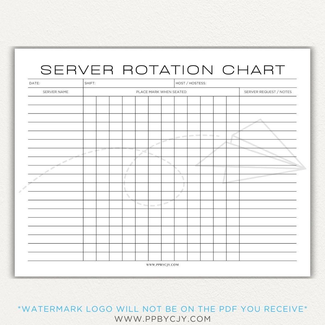 Restaurant Server Rotation Chart | Table Dining Room Waitstaff ...