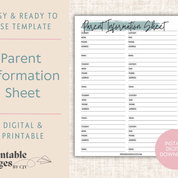 Parent Info Sheet - Etsy