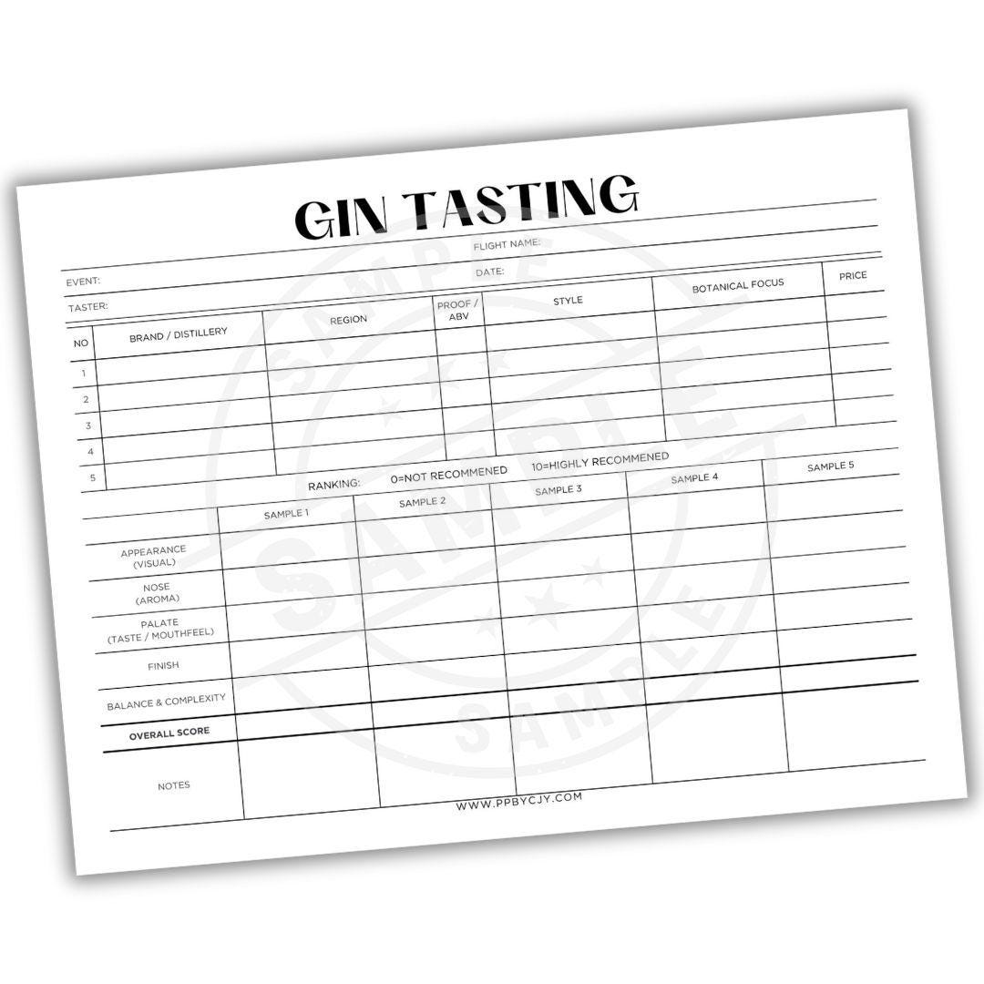 Gin Tasting Scorecard Printable Template | Digital Download | Gin ...