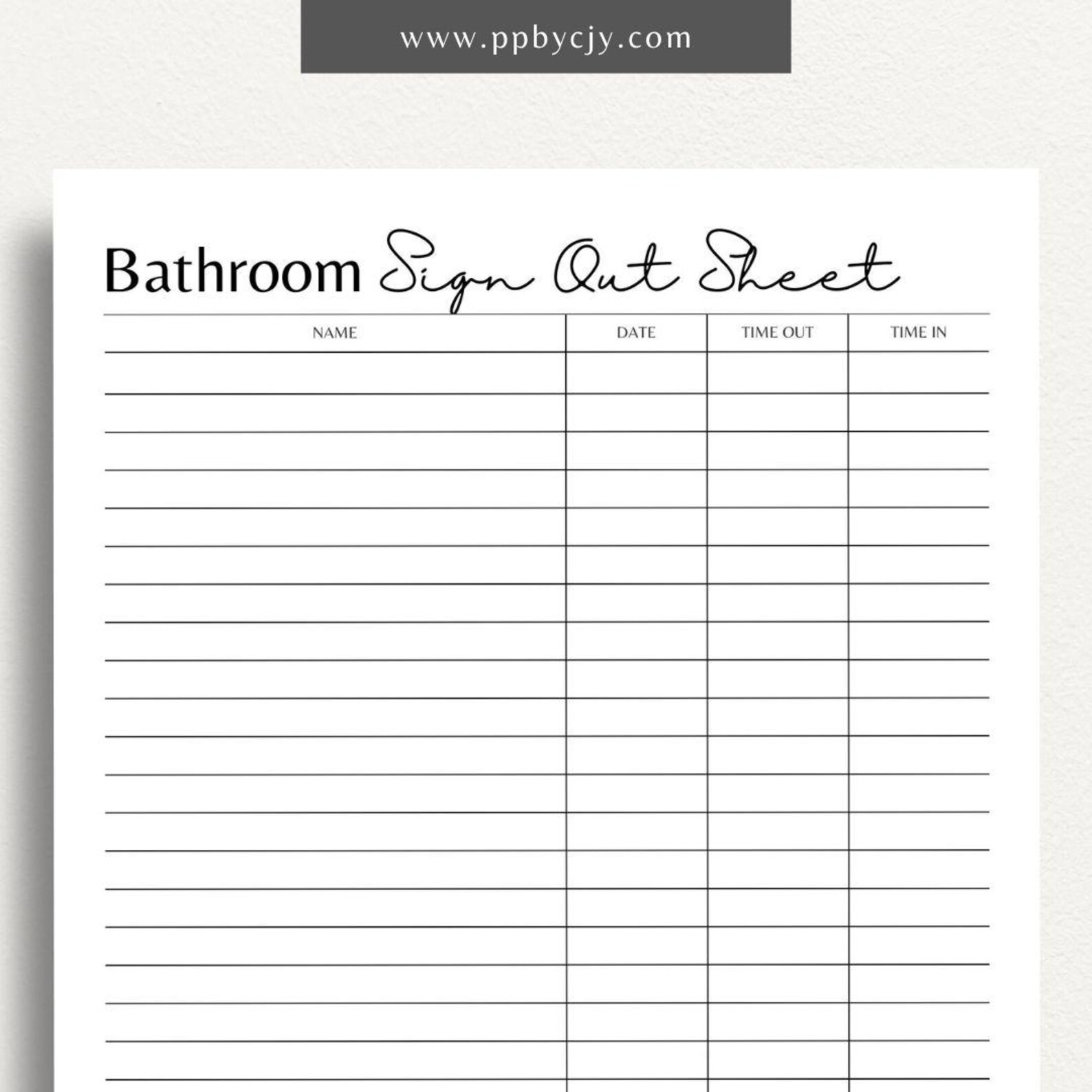 Bathroom Sign-out Sheet Printable Template | Digital Download ...