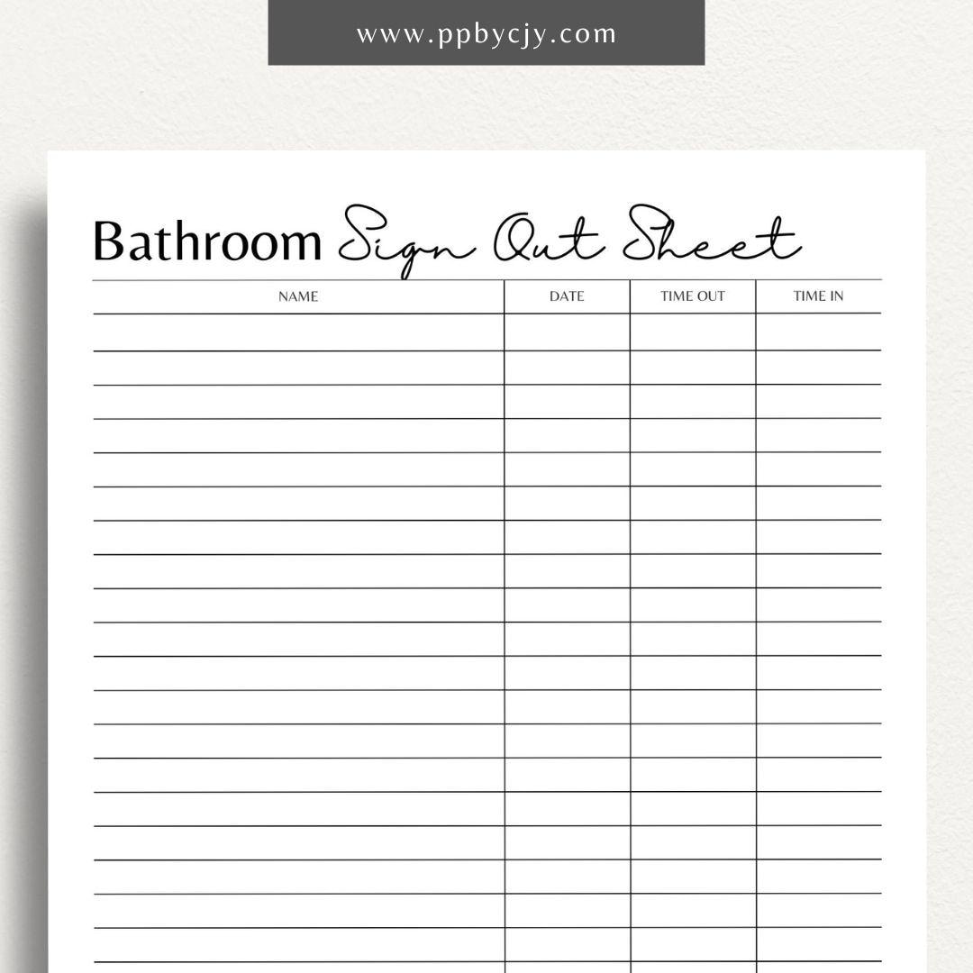 Bathroom Sign-out Sheet Printable Template | Digital Download ...