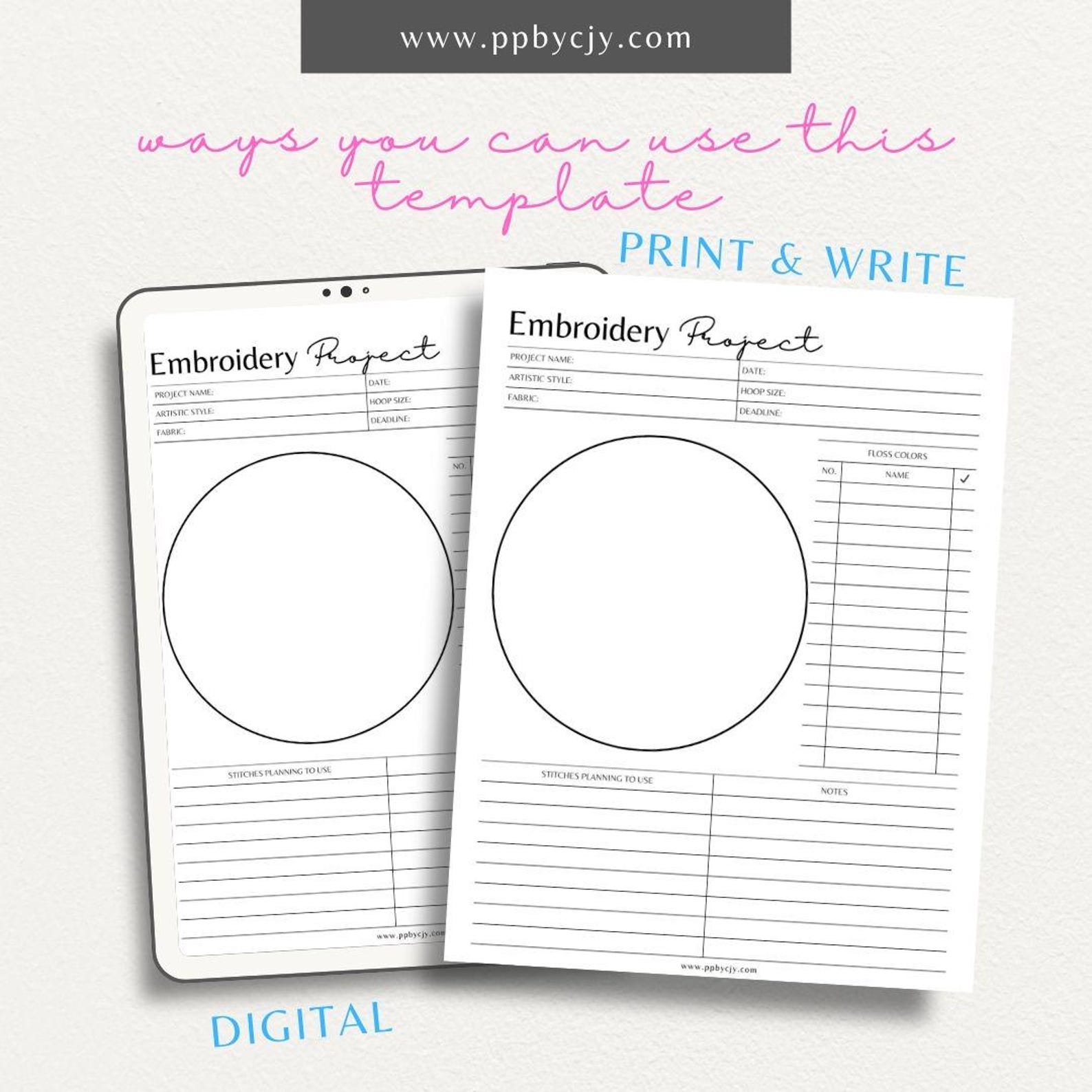 Embroidery Project Plan Printable Template Digital Download Stitching ...