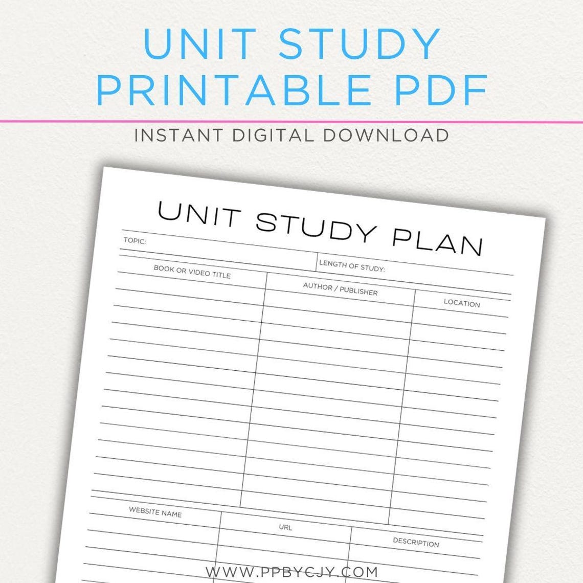 Unit Study Planner Printable | Instant Digital Download | Homeschool ...