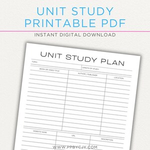 Unit Study Planner Printable | Instant Digital Download | Homeschool ...