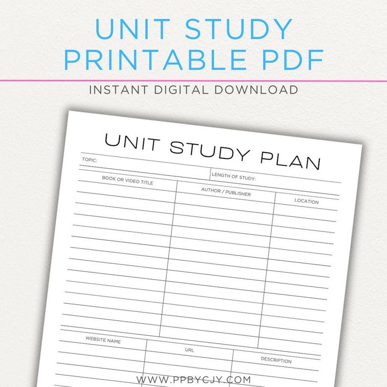 Unit Study Planner Printable | Instant Digital Download | Homeschool ...