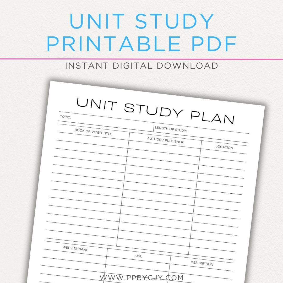 Unit Study Planner Printable | Instant Digital Download | Homeschool ...