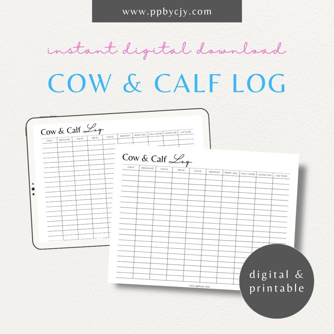 Livestock Cow Calf Breeding Management Log | Bovine Reproduction ...